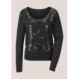 Madeleine Mode MADELEINE Damen Longpullover "Pullover Rundhals-Pullover mit Pailletten", schwarz, Modern, Gr. 48, Obermaterial: 100% Schurwolle WV., Pullover