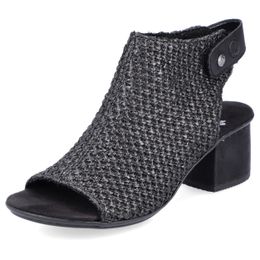 Rieker Damen Sandalette, Gr. 38, schwarz, Textil, Schuhe, Sommerschuh, Sandalette, Blockabsatz, in modischer Flecht-Optik