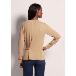Madeleine Mode MADELEINE Damen Longpullover "Pullover V-Pullover mit Bindeband", braun, Modern, Gr. 44, Obermaterial: 90% Schurwolle WV. 10% Kaschmir WS., Pullover