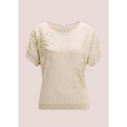 Madeleine Mode MADELEINE Damen Longpullover "Pullover Kurzarm Strickshirt mit Folien-Print", wei&szlig;, Modern, Gr. 34, Obermaterial: 100% Baumwolle CO., Pullover