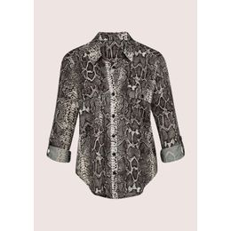 Madeleine Mode MADELEINE Damen Hemdbluse "Bluse Lange Hemdbluse mit Unikat-Print", wei&szlig;, Modern, Gr. 36, Obermaterial: 100% Polyester PES., Blusen