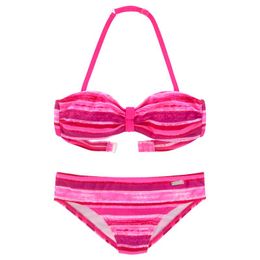 Buffalo M&auml;dchen Bandeau-Bikini &raquo;May Kids&laquo; mit knalligem Streifendruck pink 134/140, N-Gr