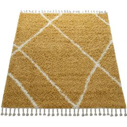 Paco Home Hochflor-Teppich &raquo;Helsinki 531&laquo; rechteckig 45 mm H&ouml;he weicher Hochflor-Shaggy, Scandi Design, mit Fransen gelb Polypropylen (PP)