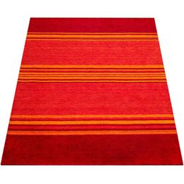 Paco Home Wollteppich &raquo;Gabbeh 307&laquo; rechteckig 14 mm H&ouml;he Kurzflor, handgewebt, reine Wolle, Gabbeh-Stil, gestreift, Wohnzimmer orange Wolle B : 80cm 1 Stk., 