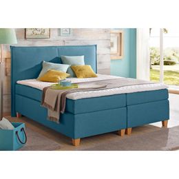 Home Affaire Boxspringbett &raquo;Houssay&laquo; inkl. Topper, 5 Breiten, 2 H&auml;rtegraden auch in &Uuml;berl&auml;nge 220 cm blau Struktur fein (100% Polyester)