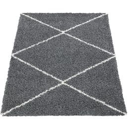 Paco Home Hochflor-Teppich &raquo;Kalmar 442&laquo; rechteckig 40 mm H&ouml;he Scandi Design, Rauten Muster, weich & kuschelig grau Polypropylen