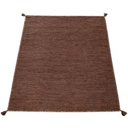 Paco Home Teppich &raquo;Kilim 210&laquo; rechteckig 12 mm H&ouml;he Handgwebt, Flachgewebe, reine Baumwolle, handgewebt, Uni Farben braun Baumwolle B : 120cm 1 Stk., 12mm, L: 