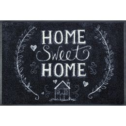 Fu&szlig;matte "Chalky Home" Gr. 15, schwarz, B:50cm H:7mm L:75cm, Kunstfaser, wash+dry by Kleen-Tex, Teppiche, Fu&szlig;matte, Schmutzfangmatte, mit Spruch, rutschhemmend, waschbar