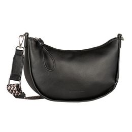 Handtasche Tom Tailor "Tatiana", Damen, Gr. B/H/T: 28cm x 19cm x 9,5cm, schwarz, Polyurethan, clean, gepflegt, unifarben, Taschen Handtasche, fein gewebter dreifarbiger Gurtband mit harmonischem &bdquo;T&ldquo;&acute;Logodruck