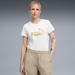 T-Shirt Puma "ESS METALLIC NO. 1 LOGO TEE", Damen, Gr. L, Puma wei&szlig;, metallic gold, Jersey, Obermaterial: 100% Baumwolle, bedruckt, regular fit normal, Rundhals, Shirts T-Shirt, Regular Fit, Rundhalsausschnitt, Kurzarm-Design