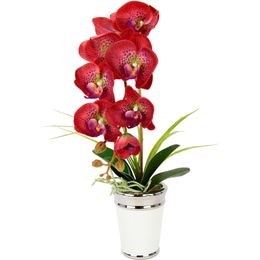 Kunstblume I.GE.A. "Orchidee", rot, B:30cm H:52cm L:40cm, Kunstpflanzen, im Topf, aus Keramik, Seidenblume Real Touch