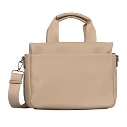 Shopper Tom Tailor "Rella", Damen, Gr. B/H/T: 30cm x 21cm x 13cm, beige (natur), Polyurethan, Taschen Shopper, aus fein genarbtem Material mit farblich passendem Gewebeband