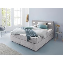 Boxbett Home Affaire "Luan", grau (platinum), B:187cm L:211cm, Komplettbetten, Boxspringbett, Schubk&auml;sten, LED-Beleuchtung und Topper, in Breite 120 cm und 180 cm