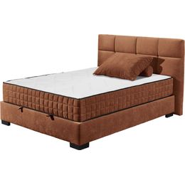 Boxbett ED EXCITING DESIGN "Nagol", braun (cognac), B:165cm L:214cm, 100% Polyester, Komplettbetten, mit Bettkasten, mit Wendematratze, erh&auml;ltlich in verschiedenen Breiten