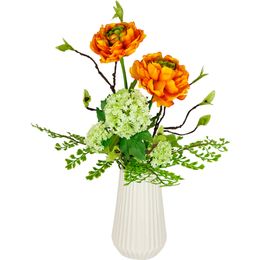 Kunstblume I.GE.A. "Arrangement Ranunkel", orange, B:23cm H:44cm L:14cm, Kunstpflanzen, Vase aus Keramik
