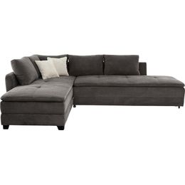 Jockenh&ouml;fer Ecksofa JOCKENH&Ouml;FER GRUPPE "Madrid L-Form, drehbares Dauerschlafsofa, Federkern", grau, B:306cm T:106cm, Korpus: 100% Polyester;Kissen: 100% Polyester, Sofas, Ecksofa, integrierter Kaltschaum-Topper, Regalelement, links/rechts montierbar, Topseller