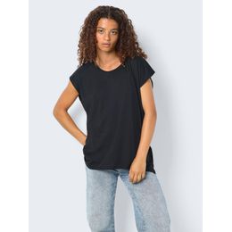 Kurzarmshirt Noisy may "NMMATHILDE S/S LOOSE LONG TOP NOOS", Damen, Gr. S, schwarz, Jersey, Obermaterial: 50% Baumwolle, 50% Polyester, unifarben, relaxed fit normal, Rundhals, Shirts, Baumwollmischung, relaxed fit