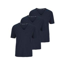 T-Shirt Copenhagen Studios, Damen, Gr. M, blau (navy), Jersey, Obermaterial: 100% Baumwolle, unifarben, slim fit normal, tiefer V-Ausschnitt, abgesteppte Kante, Shirts T-Shirt, Unterziehshirt mit tiefem V-Ausschnitt aus hochwertiger Bio-Baumwolle