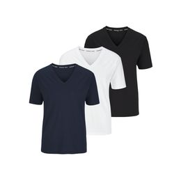 T-Shirt Copenhagen Studios, Damen, Gr. L, navy, wei&szlig;, schwarz, Jersey, Obermaterial: 100% Baumwolle, unifarben, slim fit normal, tiefer V-Ausschnitt, abgesteppte Kante, Shirts T-Shirt, Unterziehshirt mit tiefem V-Ausschnitt aus hochwertiger Bio-Baumwolle