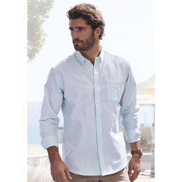 H.I.S. H.I.S Herren Langarmhemd "Regular-fit"hellgr&uuml;n, wei&szlig;, Gr. S, Web, Obermaterial: 100% Baumwolle, Hemden, Oxfordhemd langarm mit Button-down-Kragen aus
