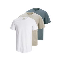 Jack & Jones Kurzarmshirt JACK & JONES "JJHUGO LOOSE TEE SS CREW NECK 3PK MP", Herren, Gr. L, wei&szlig; (moonbeam pack:moonbeam, stormy weather, wei&szlig;), Jersey, Obermaterial: 100% Baumwolle, unifarben, loose fit normal, Rundhals, Shirts, Baumwolle, loose fit