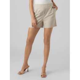 V&eacute;ro Moda Shorts VERO MODA "VMJESMILO HW SHORTS WVN NOOS", Damen, Gr. S (36), N-Gr, beige (silber lining), Web, Obermaterial: 55% Viskose, 45% Leinen, unifarben, regular fit kurz, Hosen Shorts, Viskosemischung, regular fit, mit Leinen