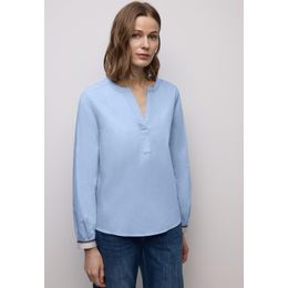 Langarmbluse Street One, Damen, Gr. 38, original blau, Web, 100% Baumwolle, unifarben, normal normal, Rundhals, elastischer Bund, Blusen, mit Tape Detail am &Auml;rmel