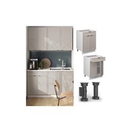 VICCO Schubunterschrank Fame-Line Wei&szlig; Grau-Beige gerahmt 60 cm mit Arbeitsplatte Marmor-Wei&szlig;