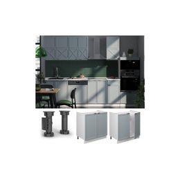 VICCO Sp&uuml;lenunterschrank Fame-Line Wei&szlig; Hellblau-Grau gerahmt 80 cm mit Arbeitsplatte Eiche