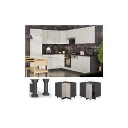VICCO Eckunterschrank Fame-Line Anthrazit Grau-Beige gerahmt 87 cm mit Arbeitsplatte Marmor-Wei&szlig;