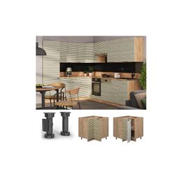 VICCO Eckunterschrank Fame-Line Eiche gefr&auml;st 87 cm mit Arbeitsplatte Marmor-Wei&szlig;