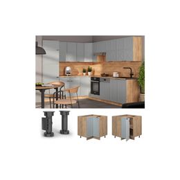 VICCO Eckunterschrank Fame-Line Eiche Hellblau-Grau gerahmt 87 cm mit Arbeitsplatte Marmor-Wei&szlig;