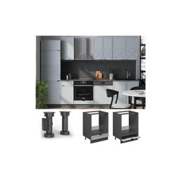 VICCO Herdumbauschrank Fame-Line Anthrazit Hellblau-Grau gerahmt 60 cm mit Arbeitsplatte Eiche