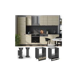 VICCO Herdumbauschrank Fame-Line Anthrazit Eiche gefr&auml;st 60 cm mit Arbeitsplatte Marmor-Wei&szlig;