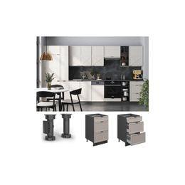 VICCO Schubladenunterschrank Fame-Line Anthrazit Grau-Beige gerahmt 50 cm mit Arbeitsplatte Eiche