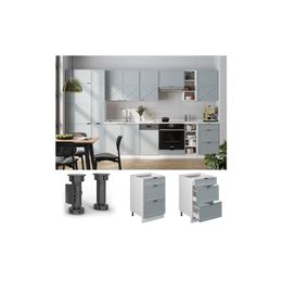 VICCO Schubladenunterschrank Fame-Line Wei&szlig; Hellblau-Grau gerahmt 50 cm mit Arbeitsplatte Eiche