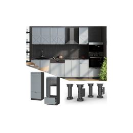 VICCO Mikrowellenschrank Fame-Line Anthrazit Hellblau-Grau gerahmt 60 cm mit Schublade & T&uuml;r