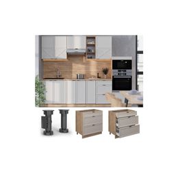 VICCO Schubladenunterschrank Fame-Line Eiche Grau-Beige gerahmt 80 cm mit Arbeitsplatte Anthrazit