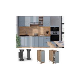 VICCO Apothekerunterschrank Fame-Line Eiche Hellblau-Grau gerahmt 30 cm mit Arbeitsplatte Marmor-Wei&szlig;