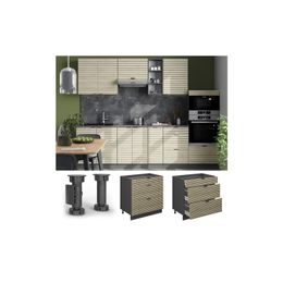 VICCO Schubladenunterschrank Fame-Line Anthrazit Eiche gefr&auml;st 80 cm mit Arbeitsplatte Marmor-Wei&szlig;