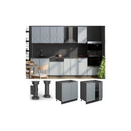 VICCO Unterschrank Fame-Line Anthrazit Hellblau-Grau gerahmt 80 cm mit Arbeitsplatte Marmor-Wei&szlig;