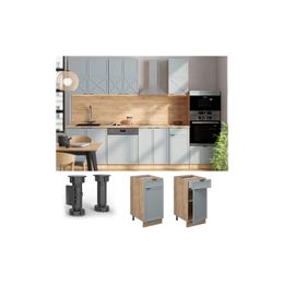 VICCO Schubunterschrank Fame-Line Eiche Hellblau-Grau gerahmt 40 cm mit Arbeitsplatte Anthrazit