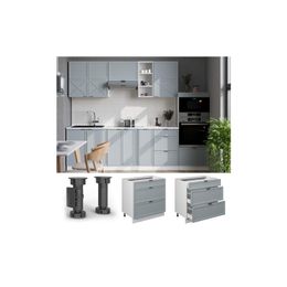 VICCO Schubladenunterschrank Fame-Line Wei&szlig; Hellblau-Grau gerahmt 80 cm mit Arbeitsplatte Marmor-Wei&szlig;