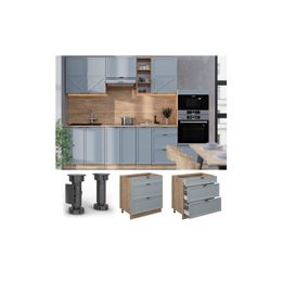 VICCO Schubladenunterschrank Fame-Line Eiche Hellblau-Grau gerahmt 80 cm mit Arbeitsplatte Eiche