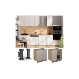 VICCO Unterschrank Fame-Line Eiche Grau-Beige gerahmt 80 cm mit Arbeitsplatte Marmor-Wei&szlig;
