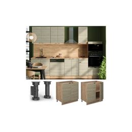 VICCO Unterschrank Fame-Line Eiche gefr&auml;st 80 cm mit Arbeitsplatte Marmor-Wei&szlig;