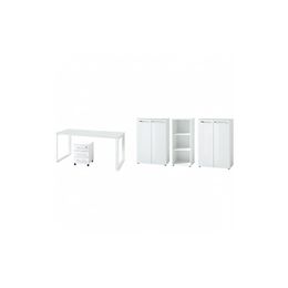KADIMA DESIGN B&uuml;rom&ouml;bel Set 5-teilig Komplettb&uuml;ro wei&szlig; Schreibtisch, Container, 2 Schr&auml;nke, Regal Glasfront, Soft-Close, Abschlie&szlig;bar Made in Germany