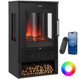 TecTake&reg; Elektrokamin, 2 Leistungsstufen mit 900 W und 1800 W, 8 Farbeinstellungen und 5 Helligkeitsstufen, mit Fernbedienung und App-Steuerung