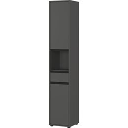 Badezimmerschrank Hochschrank Soft-Close D&auml;mpfung 33x181x34 cm Graphit Kratzfest Badm&ouml;bel stehend Serie "HAMBURG" KADIMA DESIGN