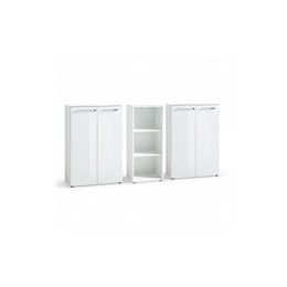 Aktenschrank Set Sideboard 3-teilig 3 Ordnerh&ouml;hen Glasfront Abschlie&szlig;bar Soft-Close B&uuml;rom&ouml;bel wei&szlig; Made in Germany Serie MUENCHEN KADIMA DESIGN